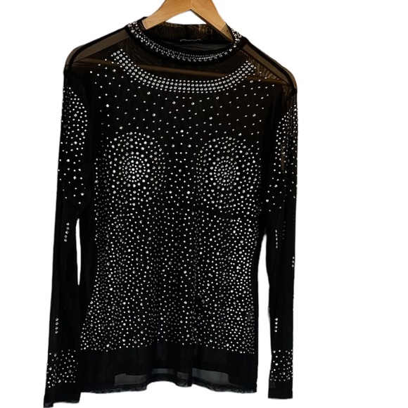 Tops | Very Sheer Black Top With Rhinestone Design | Poshmark